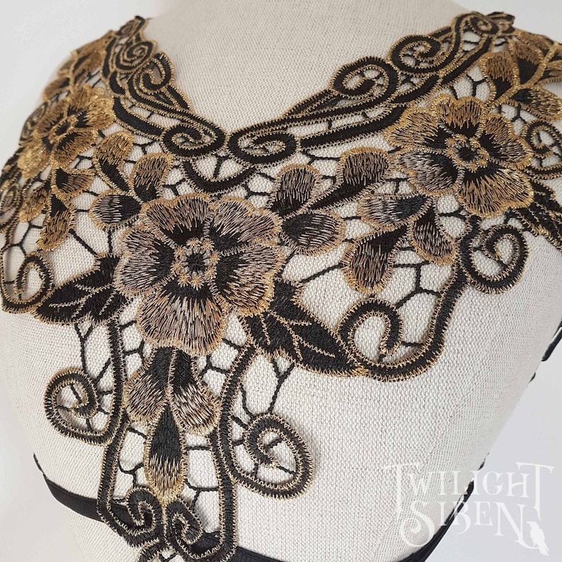 LACE BODY Harness / Gold and Black Lace Harness Bra / Elastic | Etsy