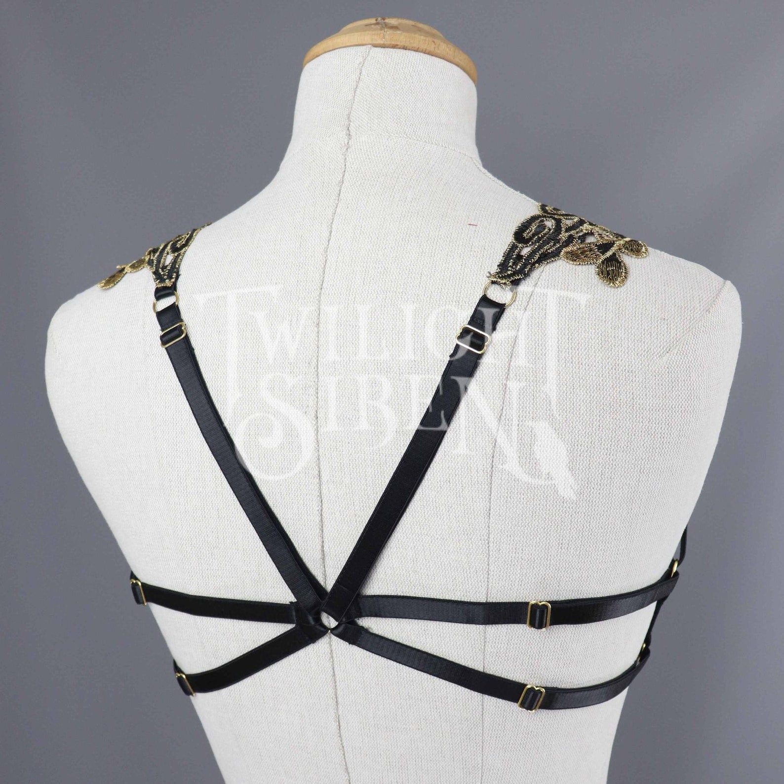 LACE BODY Harness / Gold and Black Lace Harness Bra / Elastic | Etsy
