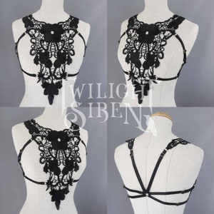 LACE BODY HARNESS Lingerie / Aria Black Lace Elastic Strap Harness ...