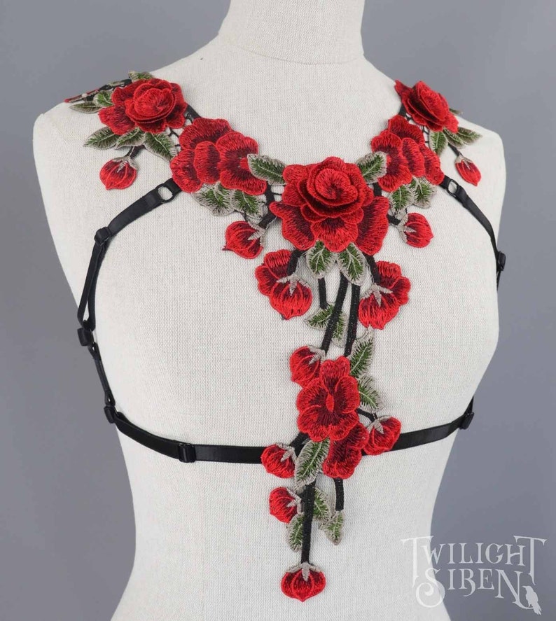LACE BODY Harness / Rose Lace Harness / Floral Harness Bra / - Etsy