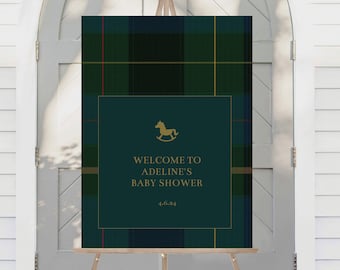 Classic Dark Green Plaid Equestrian Baby Shower Bundle | Invitations ...