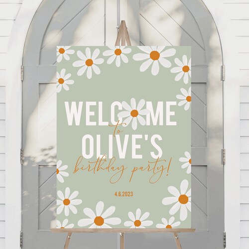 Retro Daisy Birthday Party Welcome Sign Printable Instant - Etsy