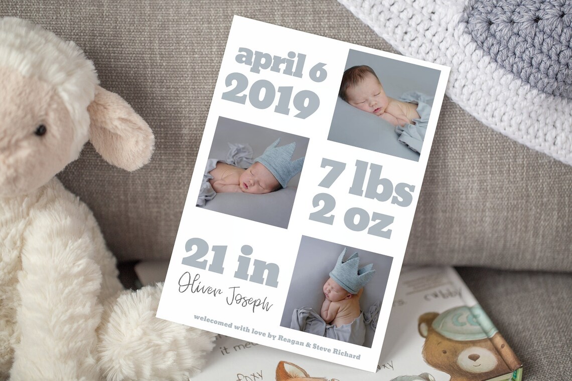 Printable Photo Birth Announcement Cards | Editable Template | Instant ...