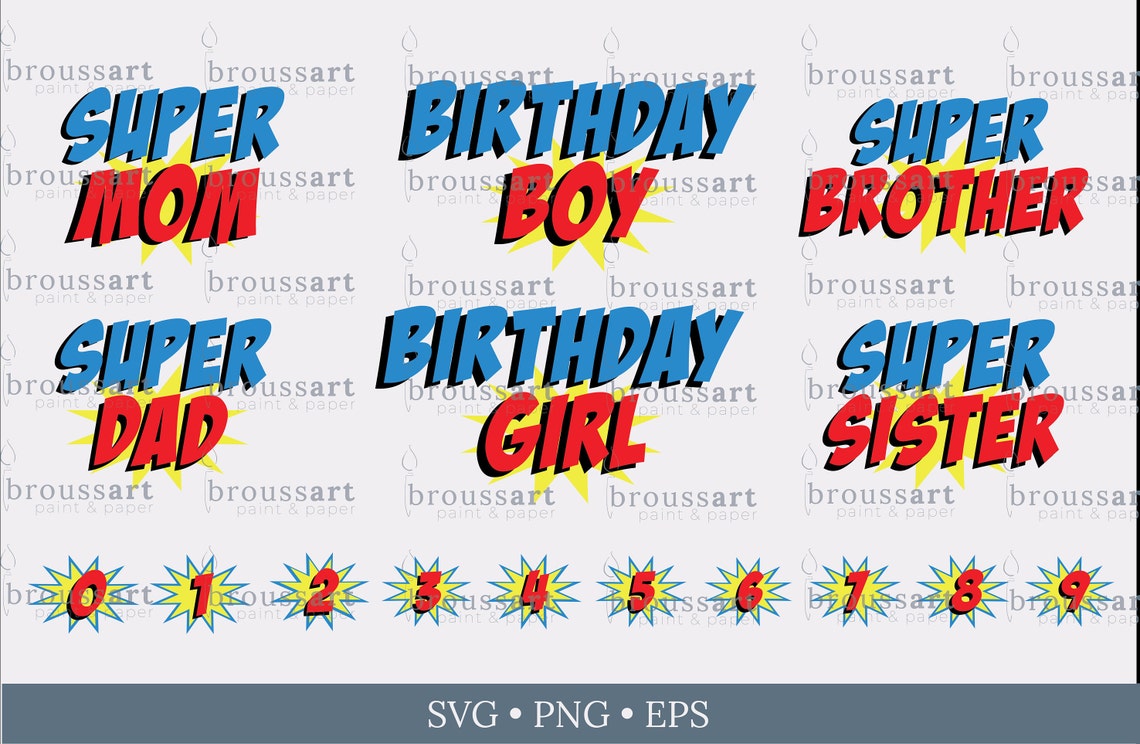 Superhero Birthday Party Clipart | SVG Cut Files, PNG, EPS - Etsy