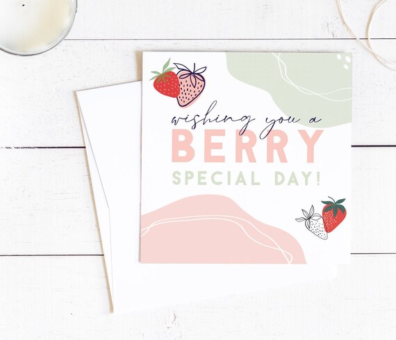 Printable Cute Berry Special Day Greeting Card Strawberry | Etsy