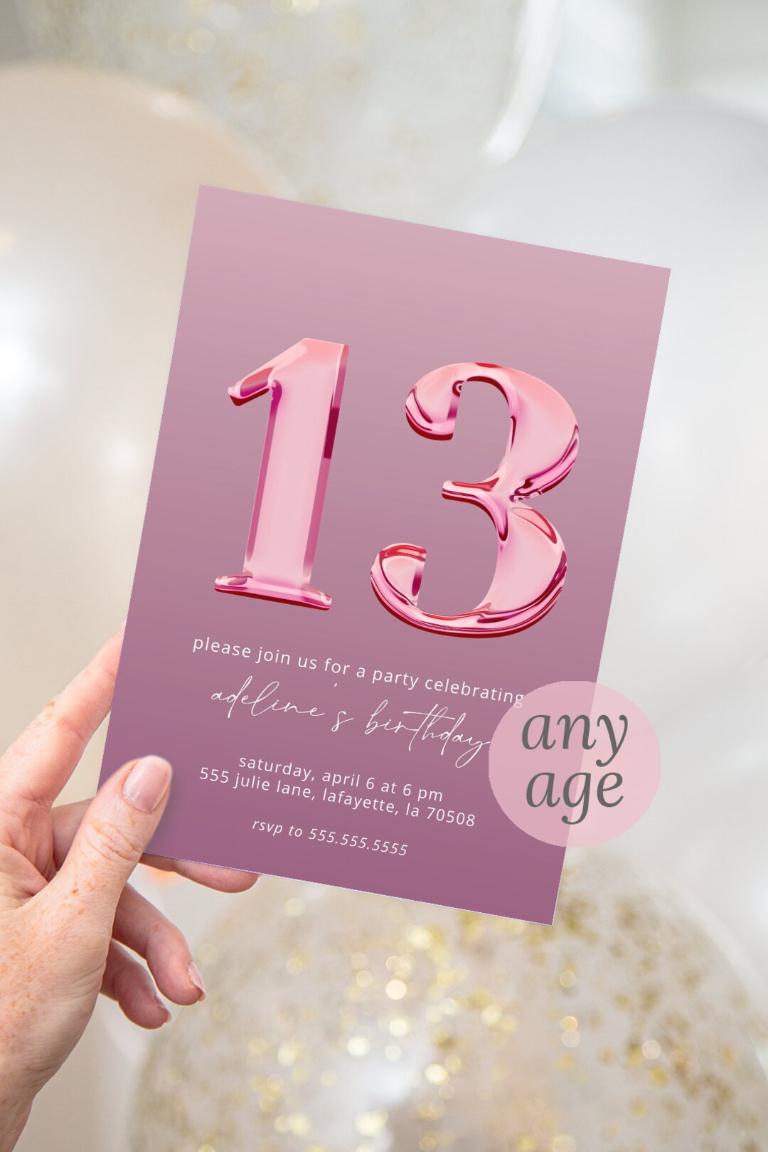 Rose Gold Age Birthday Party Invitations | Printable Instant Download ...