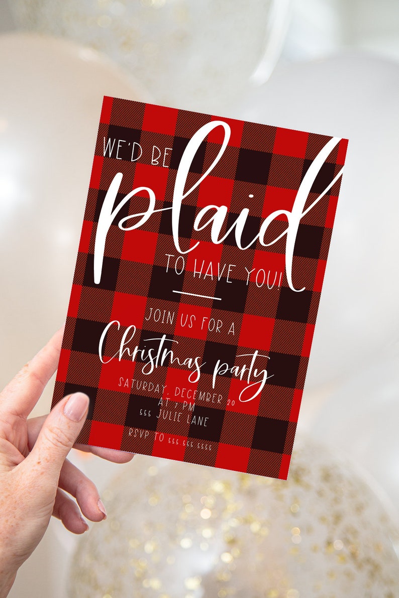 Plaid Christmas Party Invitation | Red and Black Buffalo Check ...