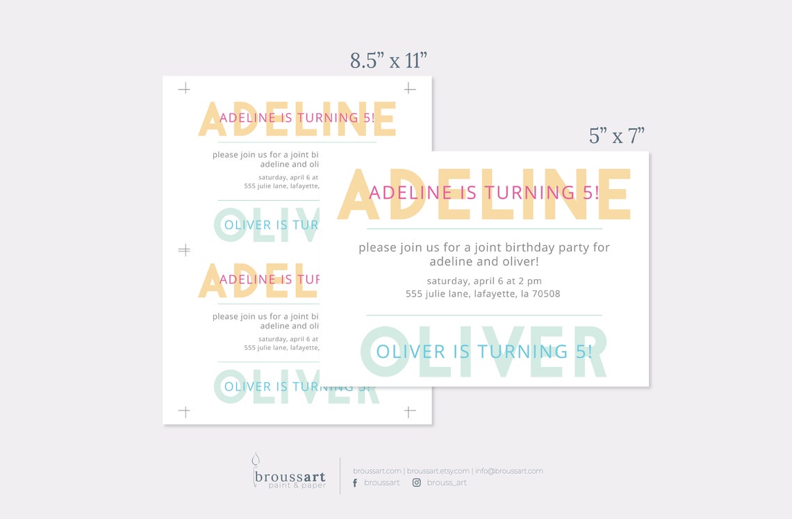 Joint Birthday Party Invitations Printable Instant Download - Etsy
