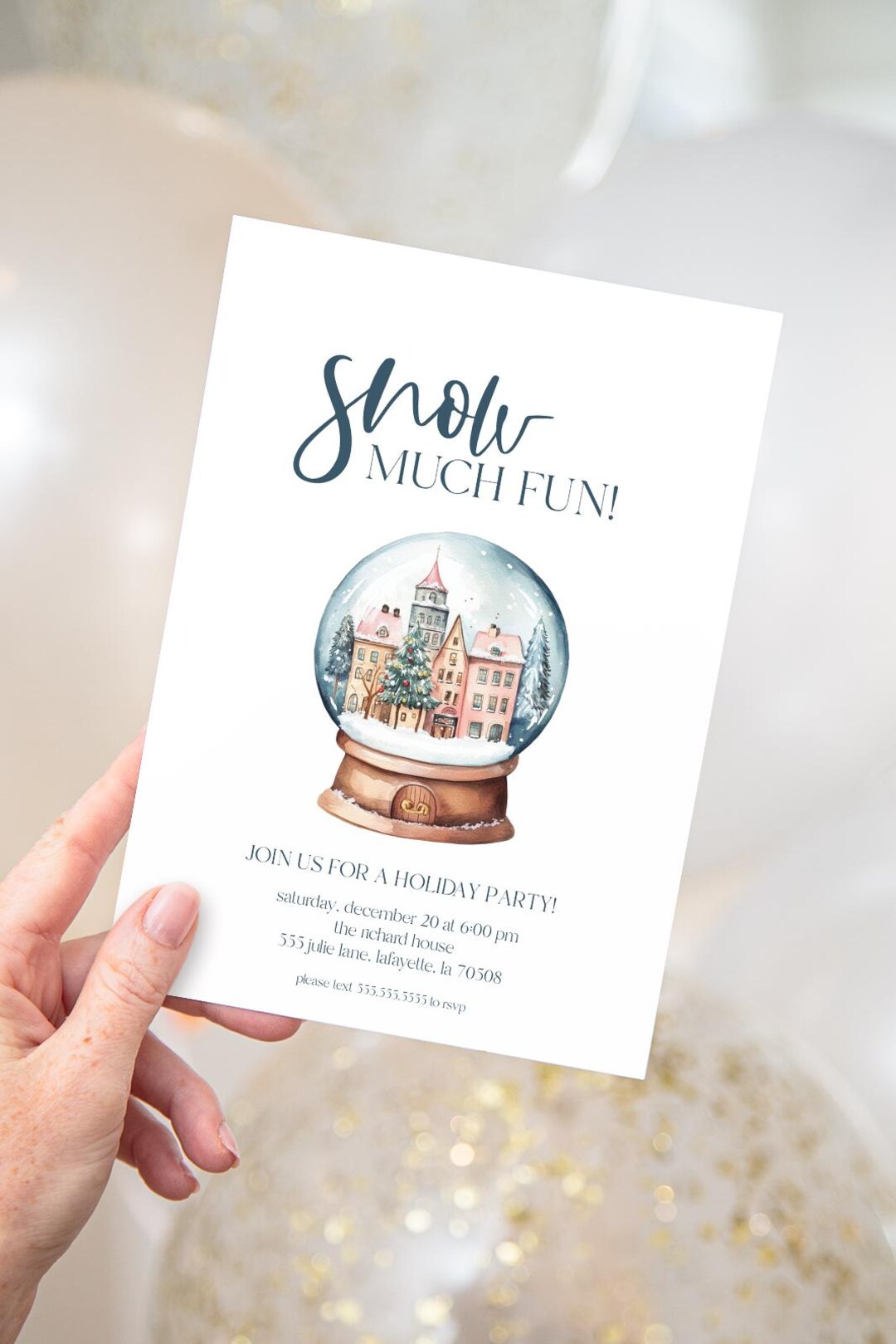 Snowglobe Christmas Party Invitation | Snow Much Fun Watercolor Invite ...