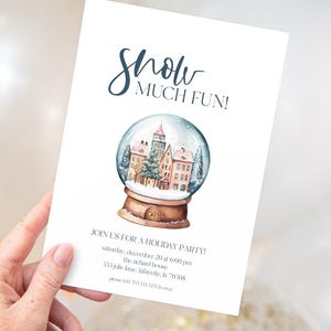Snowglobe Christmas Party Invitation | Snow Much Fun Watercolor Invite ...
