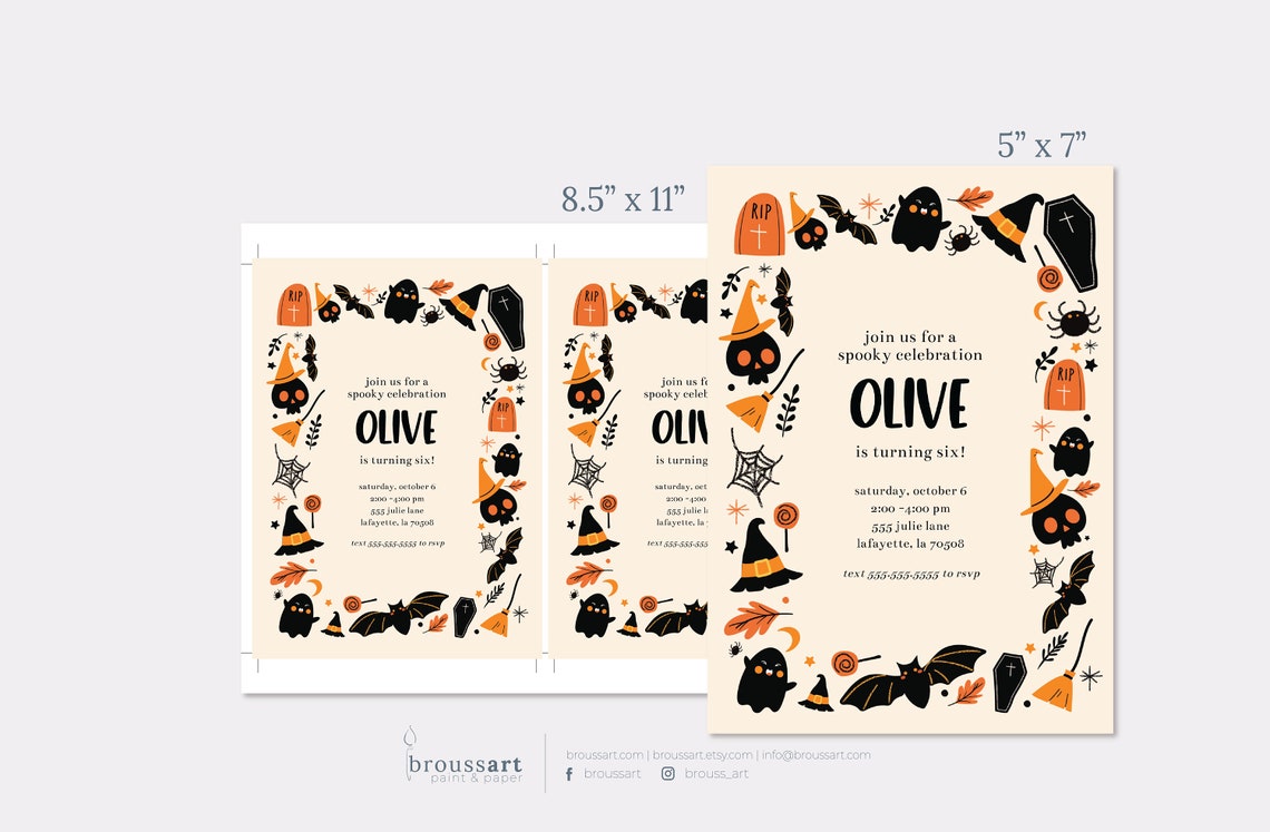 Halloween Birthday Party Invitation Cute Spooky Celebration - Etsy