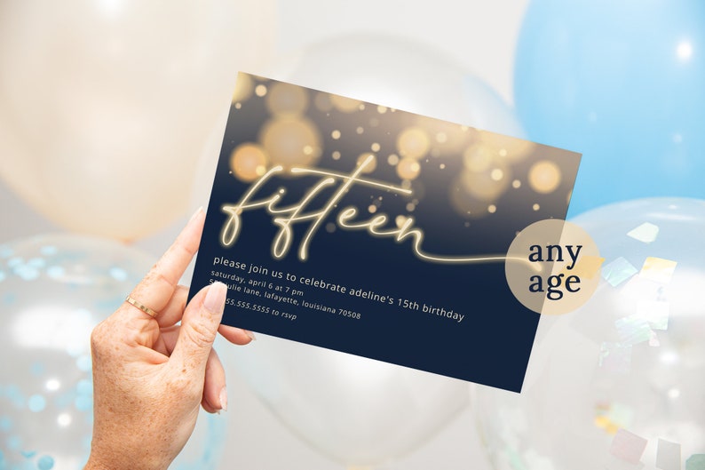 Navy Blue Bokeh Lights Birthday Party Invitations Starry - Etsy