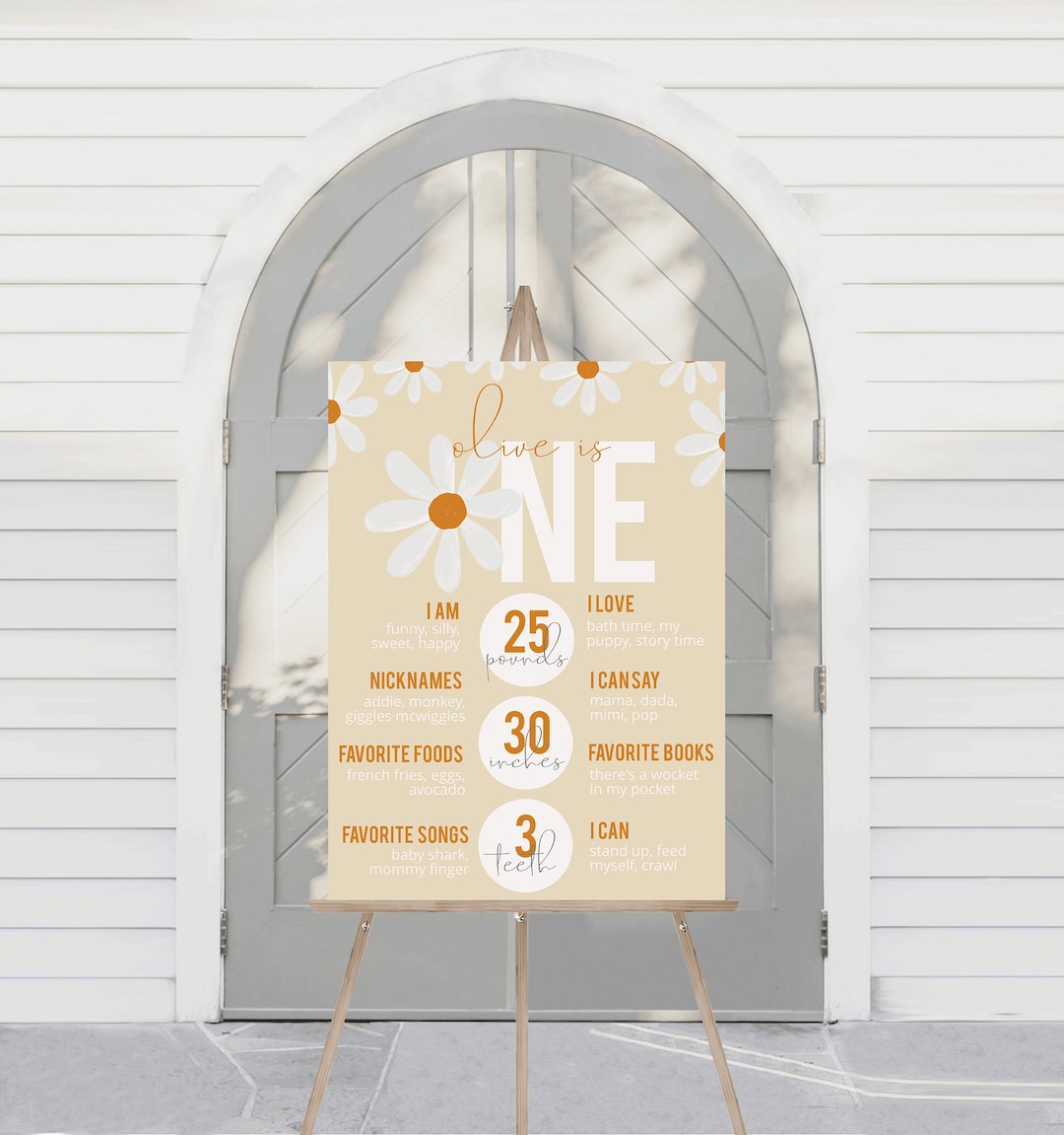 Retro Daisy First Birthday Milestone Stats | Girl 1st Birthday Party ...