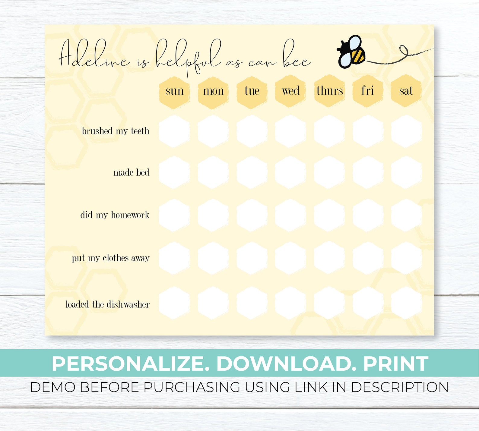 Bumble Bee Chore Chart Editable Download | Etsy