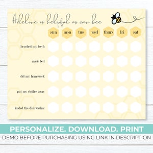 Bumble Bee Chore Chart | Editable Download - Etsy