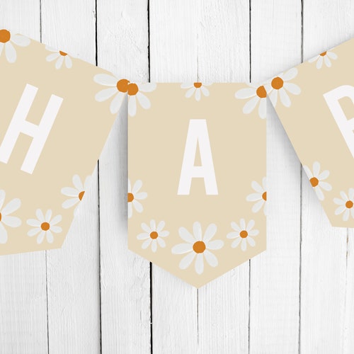 Retro Daisy Happy Birthday Banner Instant Download - Etsy