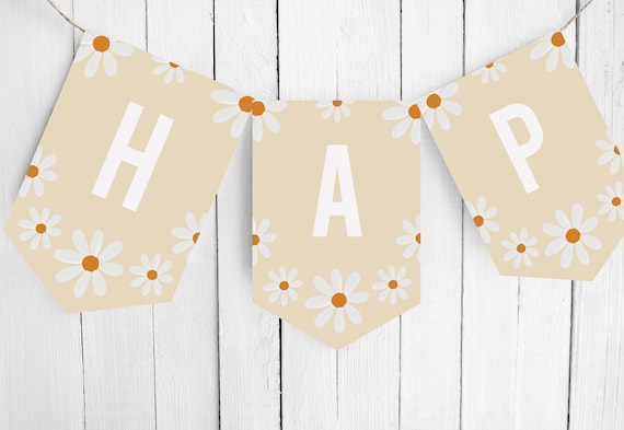 Retro Daisy Happy Birthday Banner Instant Download | Etsy