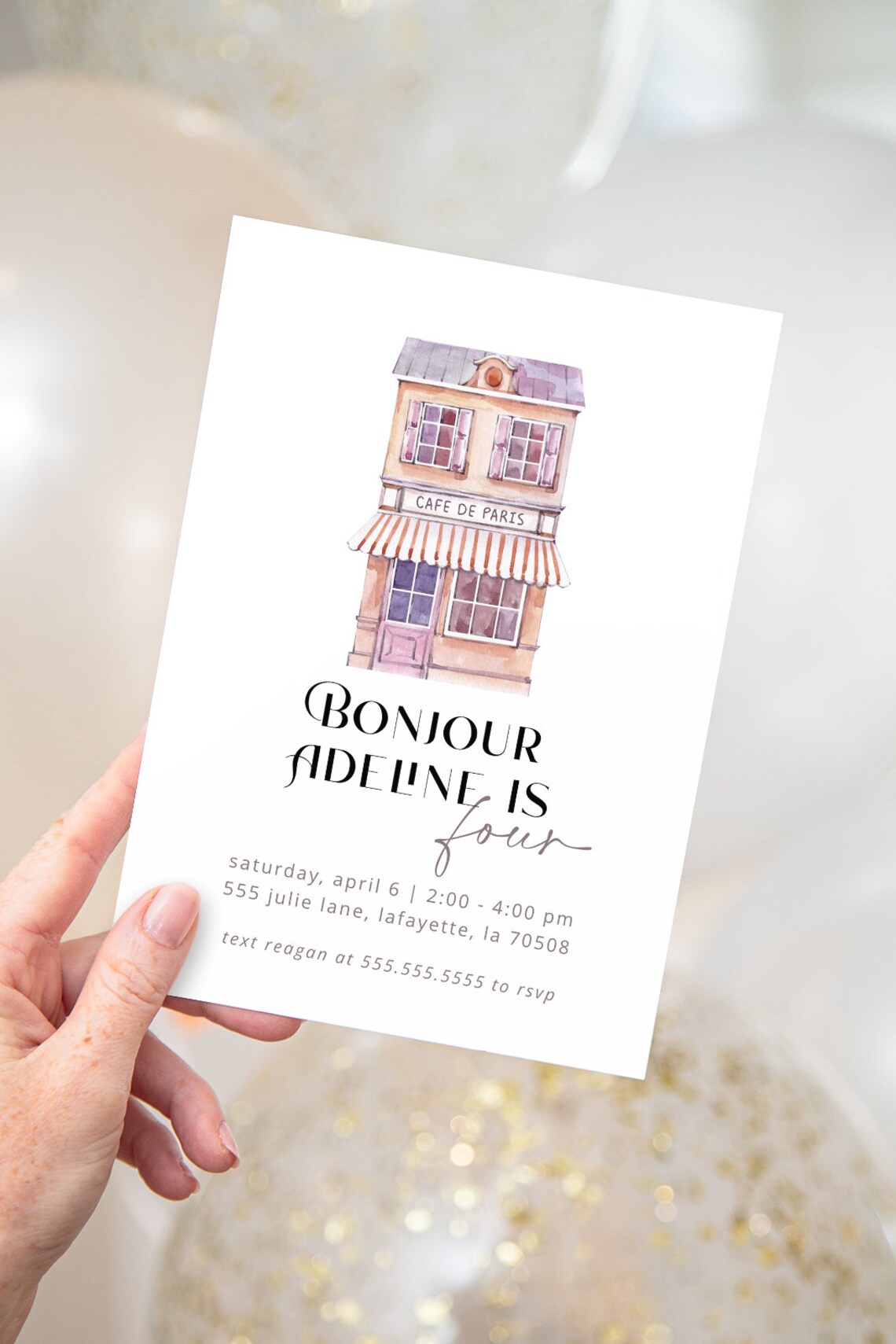 Paris Bonjour Birthday Party Invitation | Watercolor Cafe | Printable ...