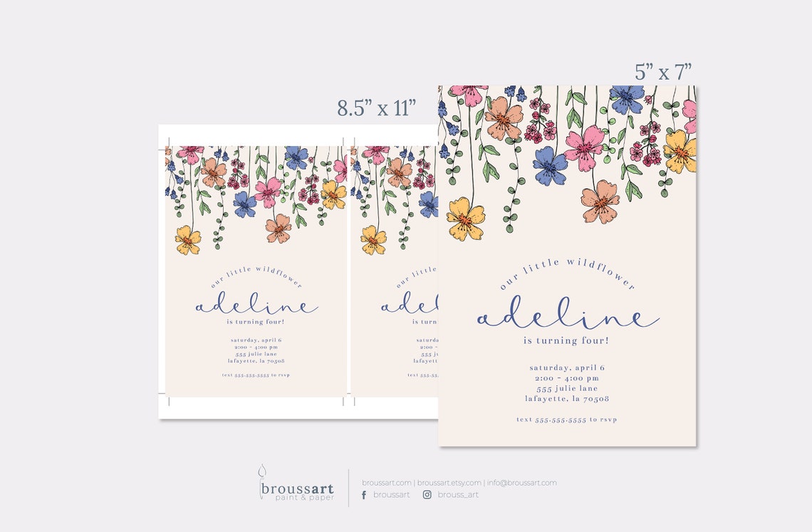 Wildflower Birthday Party Invitations | Printable Instant Download ...