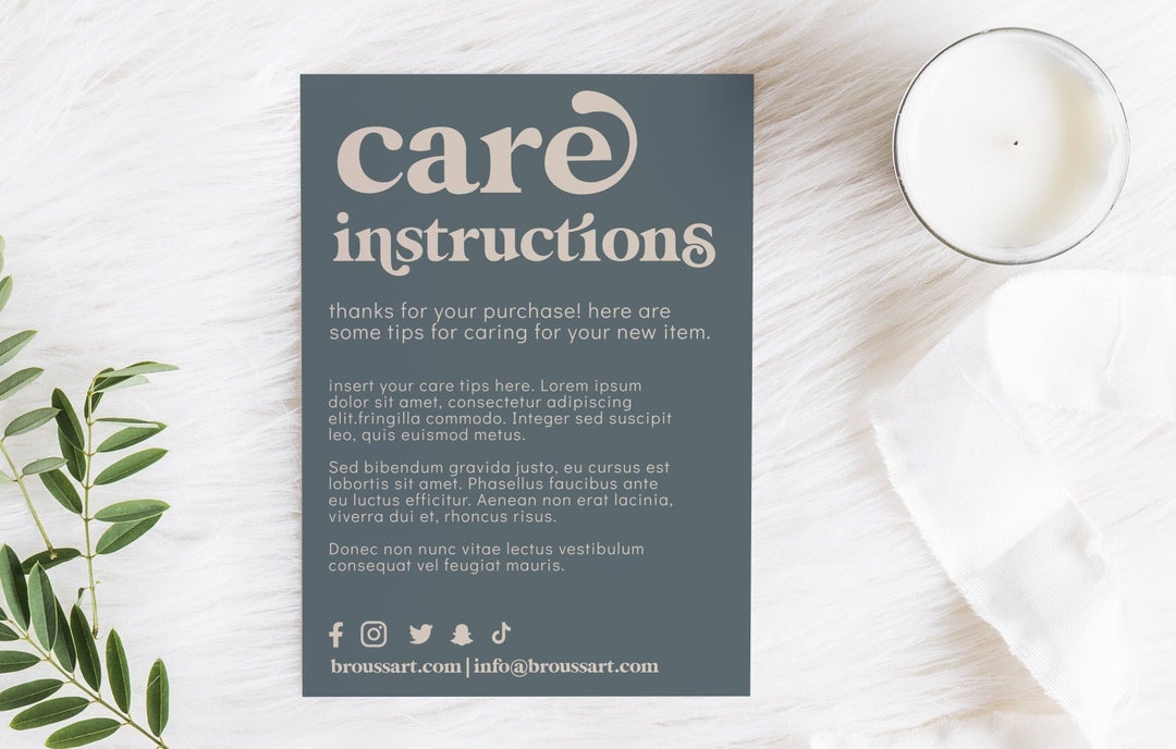 Printable Boho Care Instructions Cards | Editable Thank You Packaging ...