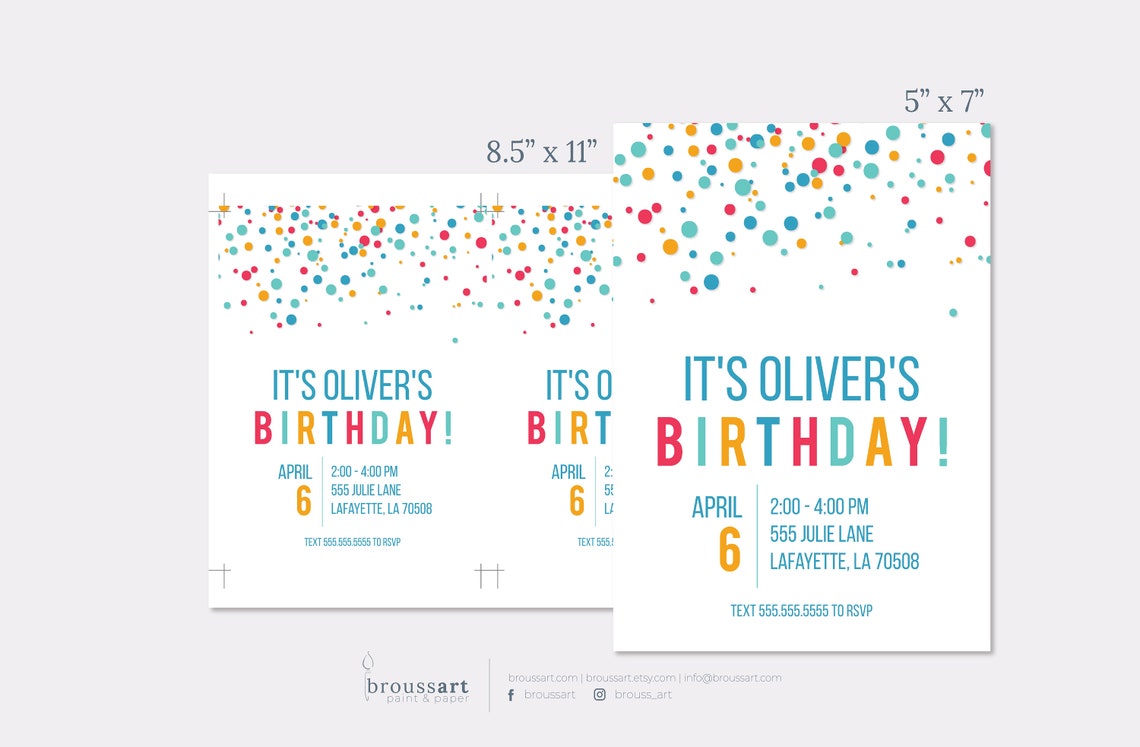 Confetti Birthday Party Invitation | Rainbow Bright Colors | Any Age ...