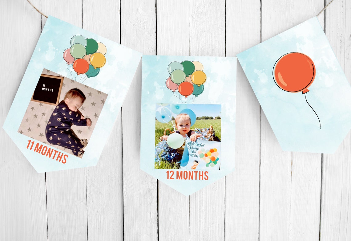 Colorful Balloon Monthly Milestone Photo Banner Instant - Etsy