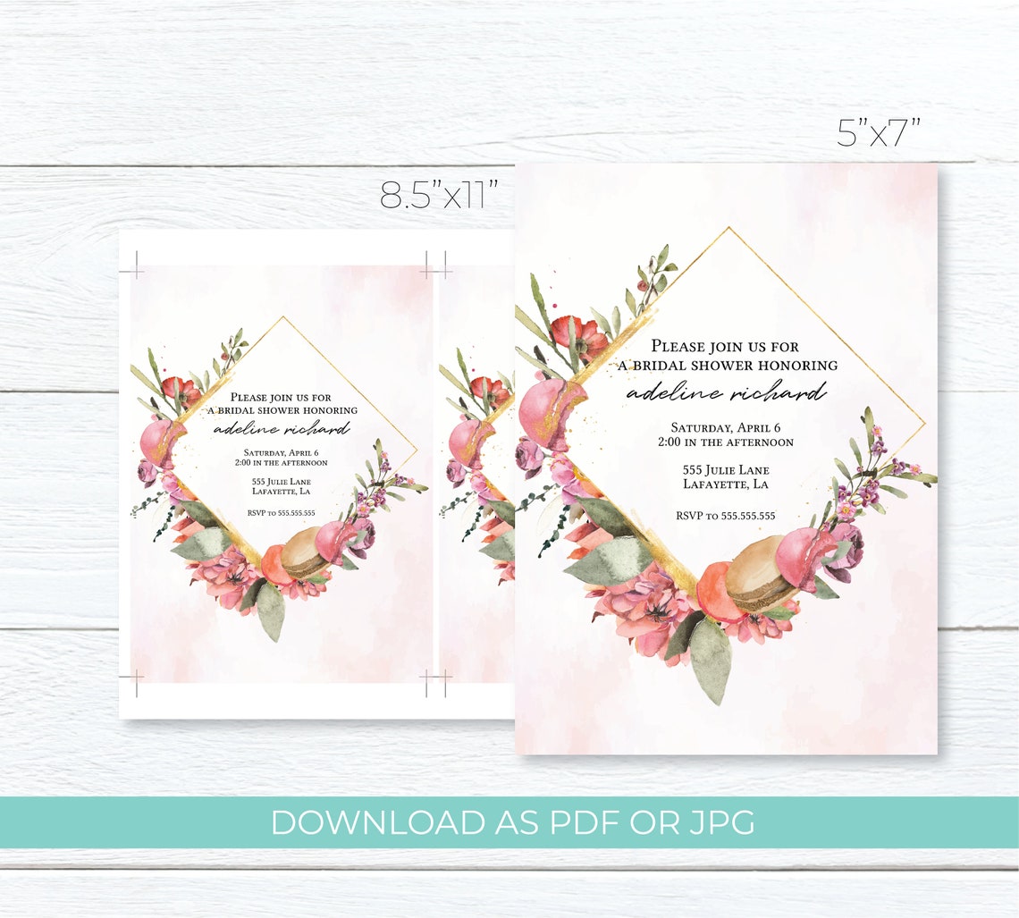 Bridal Shower Invitations Pink and Gold Spring Floral Invite - Etsy