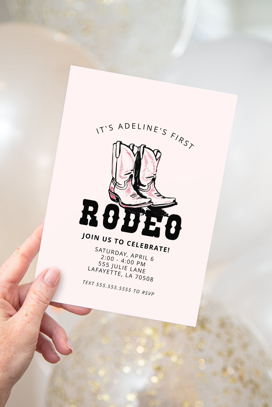 First Rodeo Birthday Party Invitations | Simple Cowgirl Boots Printable ...