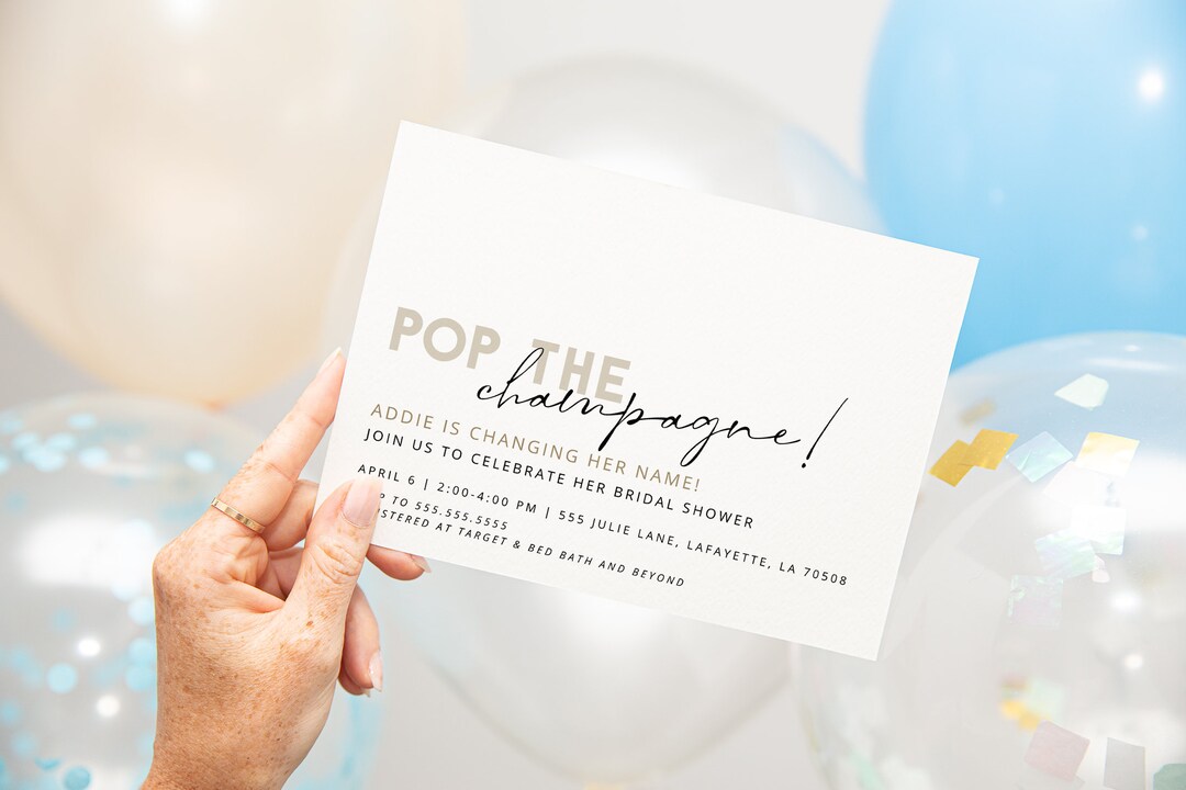 Pop the Champagne Bridal Shower or Engagement Party Invitation | Beige ...