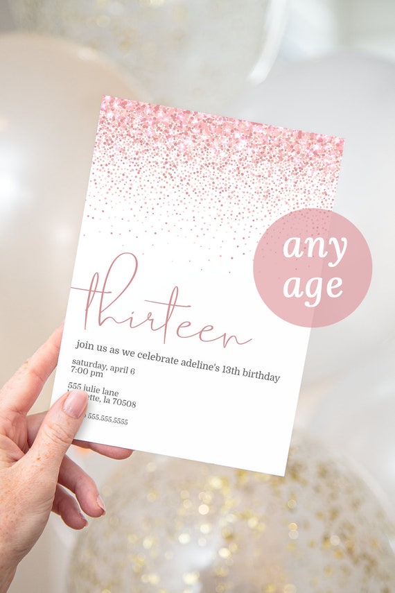 Rose Gold Glitter Birthday Party Invitations Teen Girl | Etsy Australia
