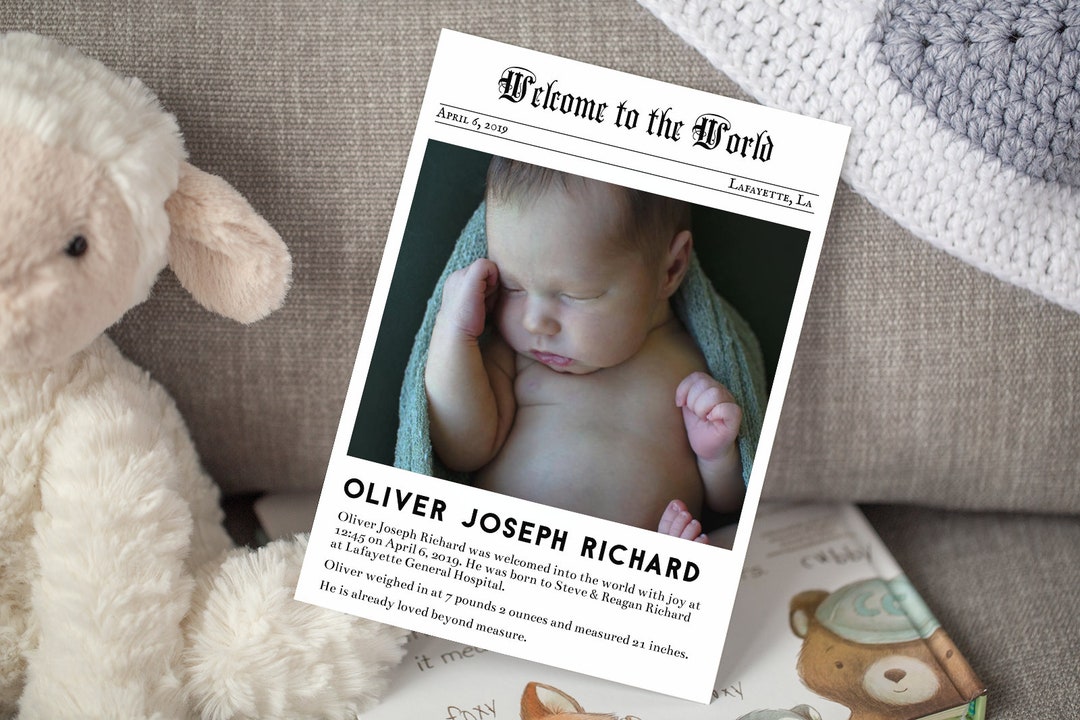 Printable Newspaper Photo Birth Announcement Cards | Instant Download ...