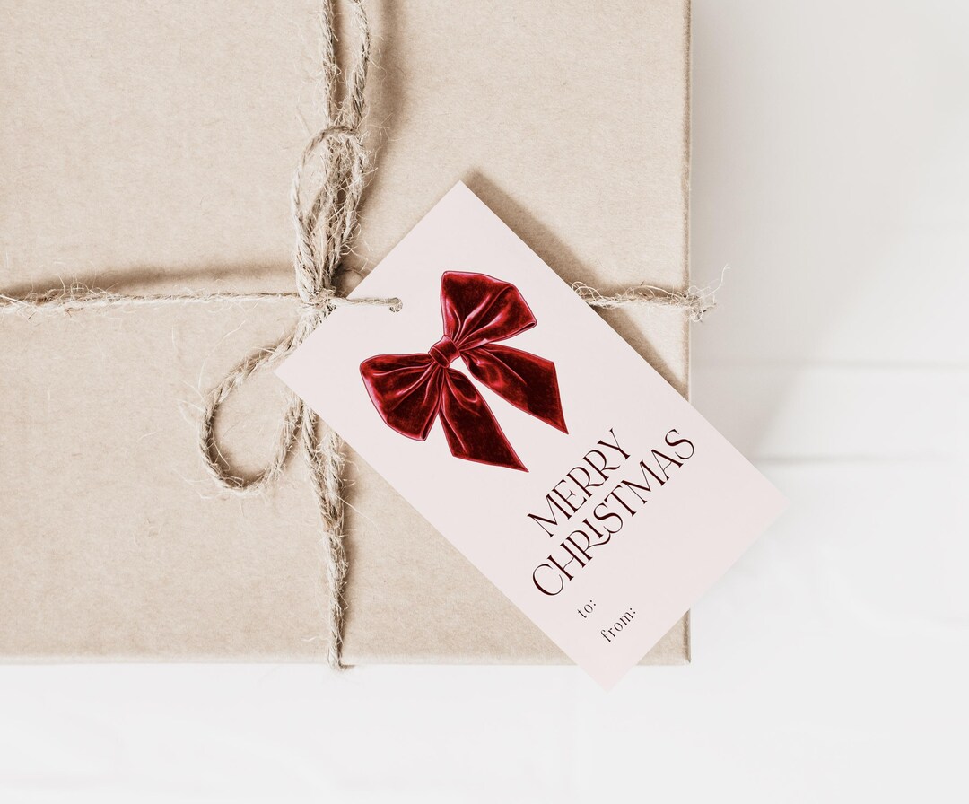Custom Red Bow Christmas Tag | Printable Merry Xmas Favor Tags ...