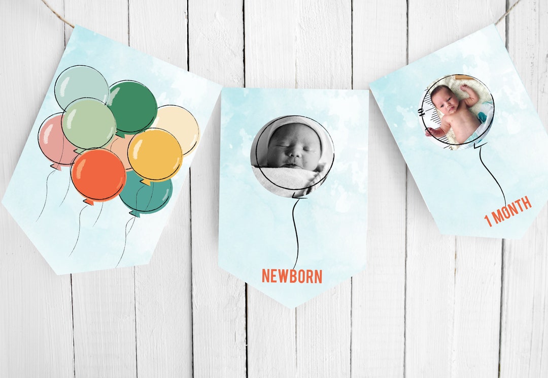 Colorful Balloon Themed Monthly Milestone Photo Banner | Editable ...