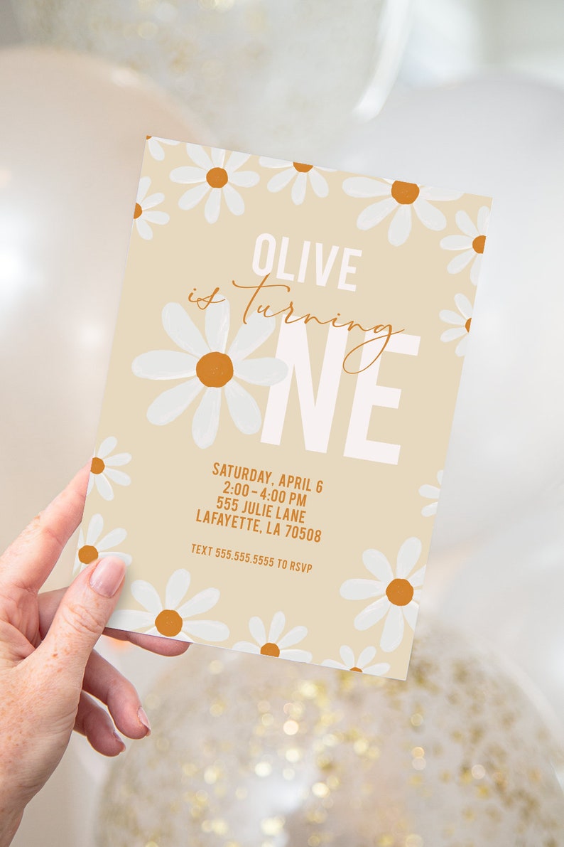 Retro Daisy First Birthday Party Invitations Printable - Etsy