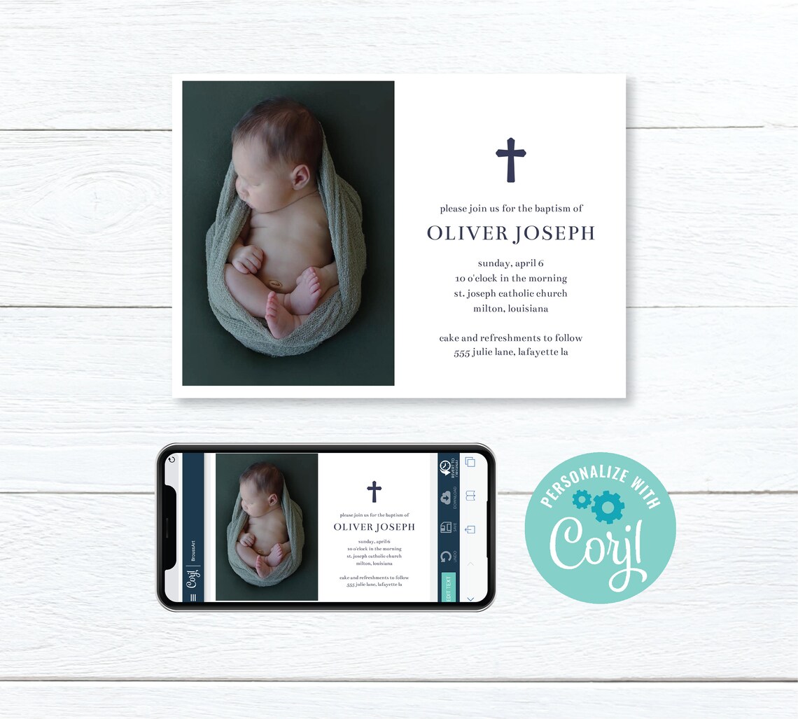 Simple Photo Baptism Invitations Minimalist Christening - Etsy