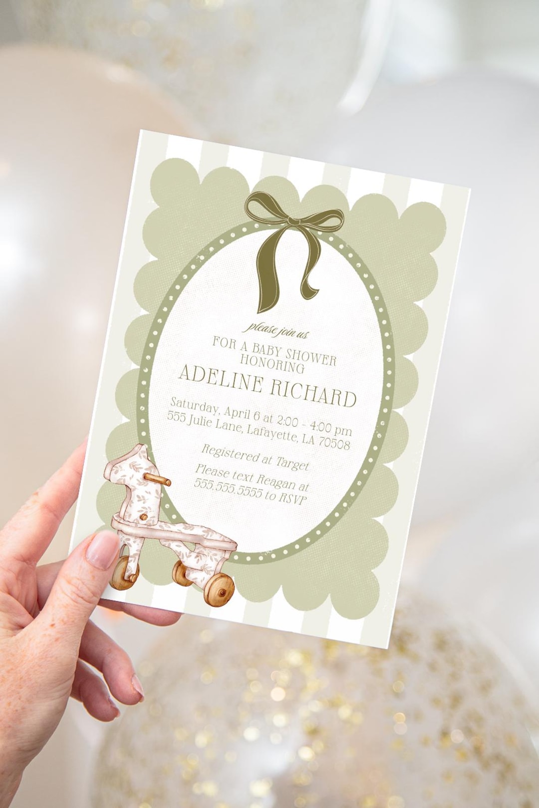 Vintage Baby Shower Invitation | Gender Neutral Bow | Printable Instant ...
