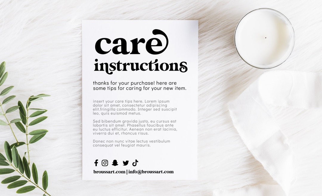 Printable Retro Care Instructions Cards | Editable Thank You Packaging ...
