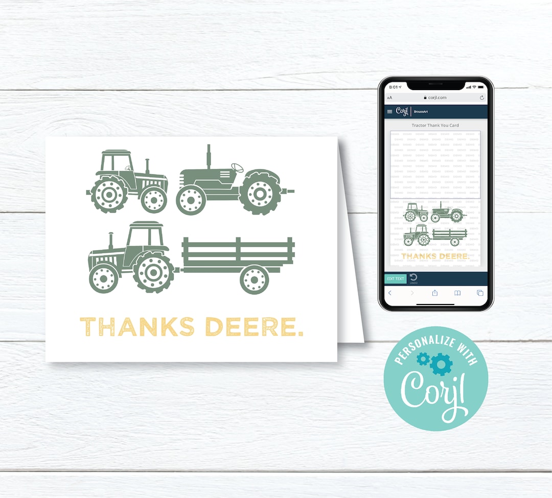 Printable Modern Tractor Thank You Cards | Edit & Download - Etsy
