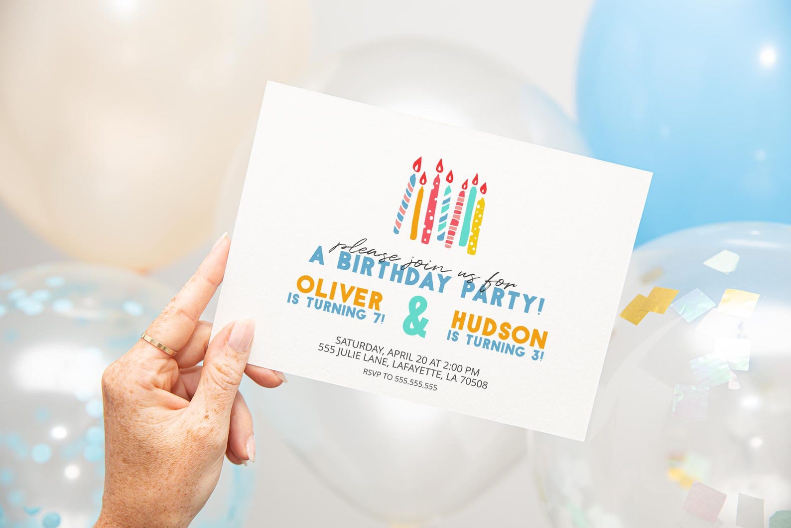 Joint Birthday Invitation Template | Two Kids Birthday Party Invite ...