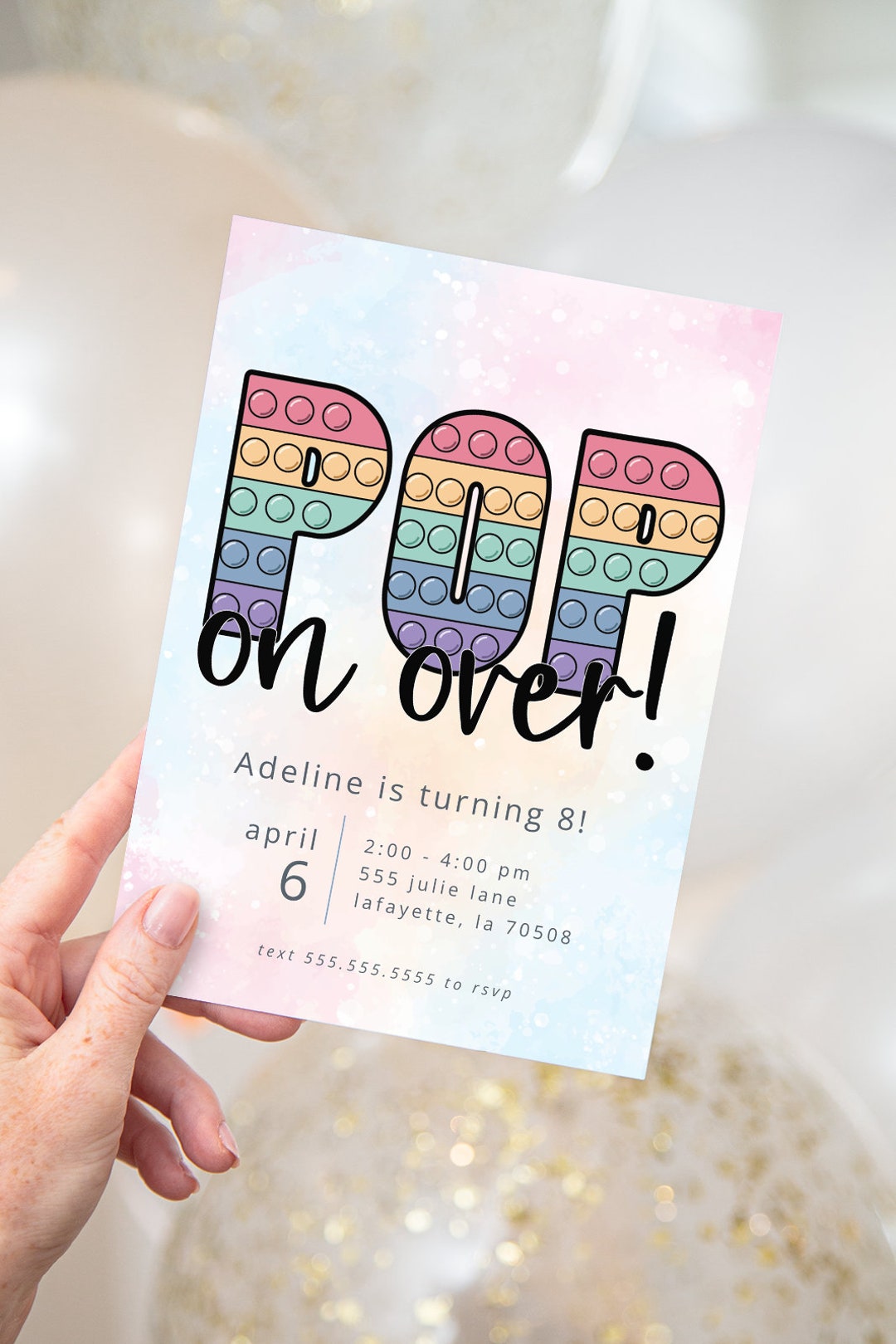 Pop It Birthday Party Invitation | Printable Instant Download ...