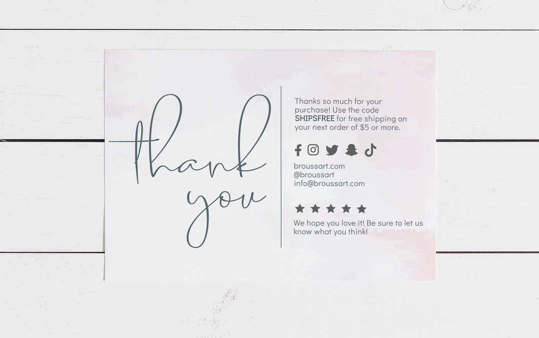 Printable Blush Watercolor Small Business Thank You Calling Cards ...