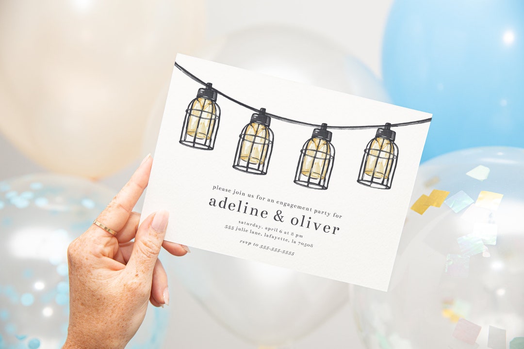 String Lights Backyard Engagement Party Invitations | Printable Instant ...