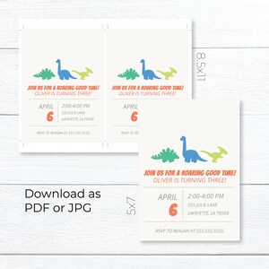 Cute Dinosaur Birthday Invitation | Printable Instant Download ...