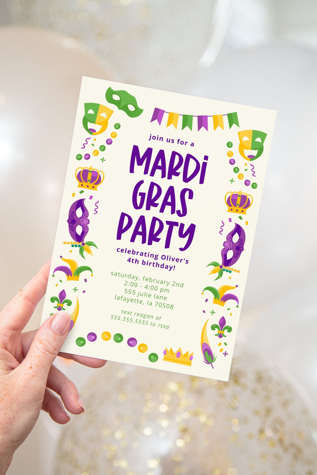 Mardi Gras Birthday Party Invitation | Printable Instant Download ...