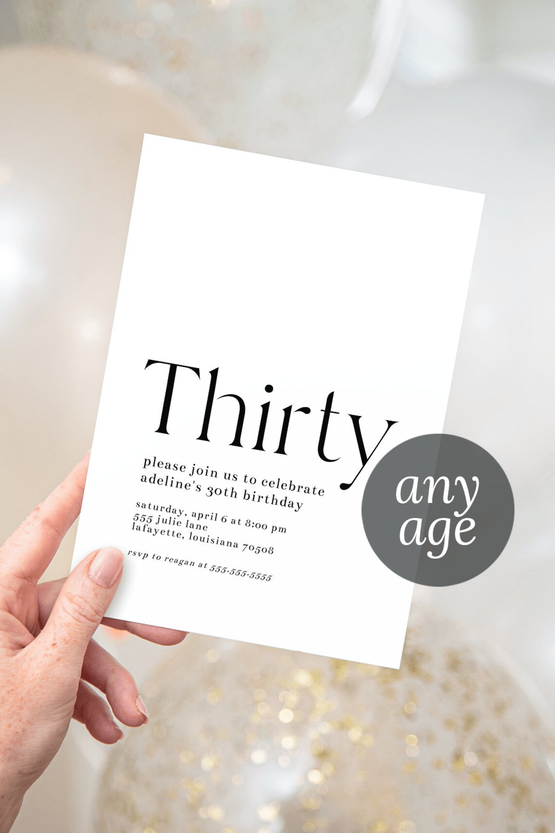 Minimalist Adult Birthday Party Invitations Printable | Etsy