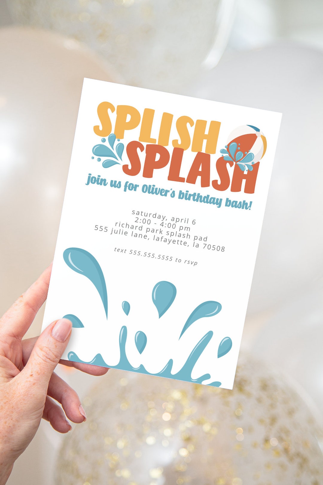 Splish Splash Summer Birthday Bash Invitations | Splash Pad, Waterslide ...