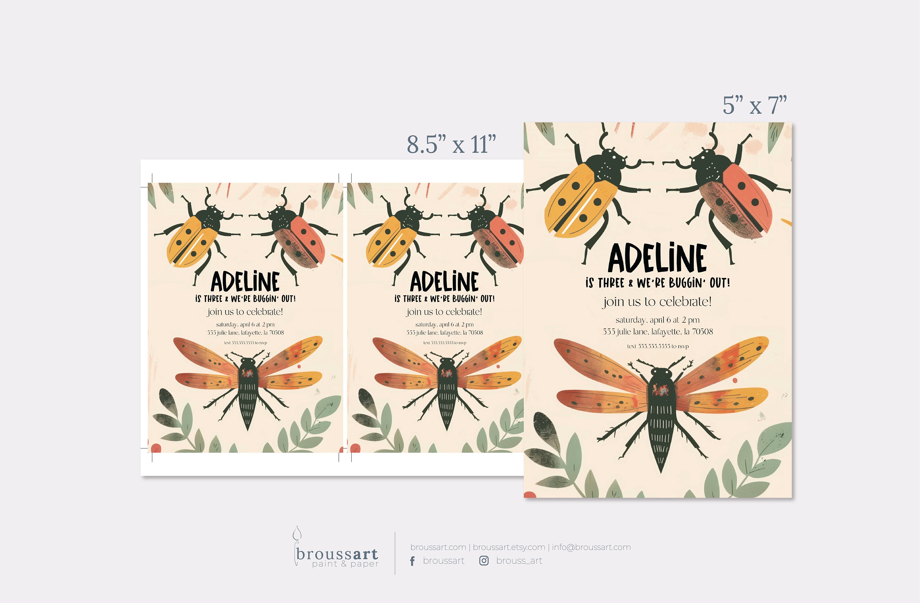 Cute Bug Insect Themed Birthday Party Invitation | Printable Instant ...