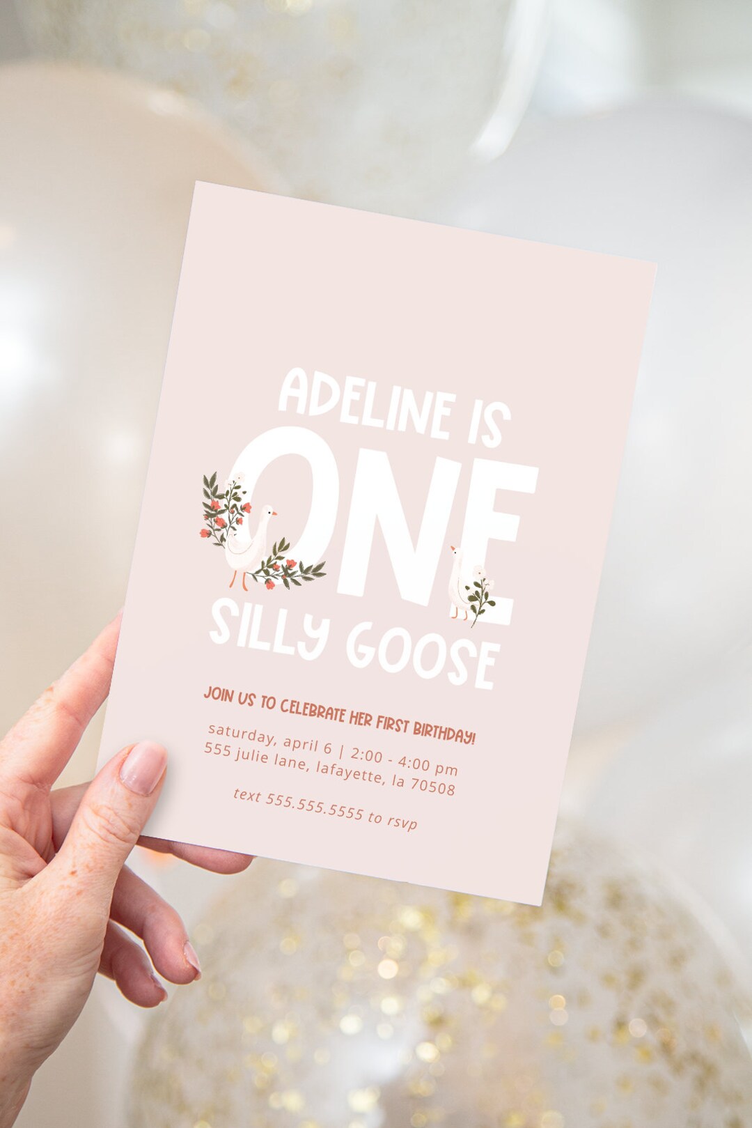 Silly Goose First Birthday Party Invitations | Cute Whimsical ...