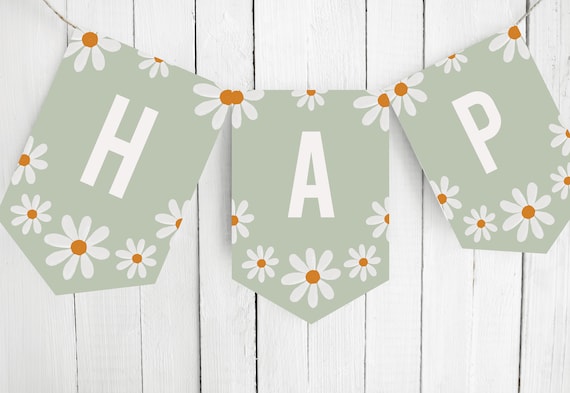 Retro Daisy Happy Birthday Banner Instant Download - Etsy