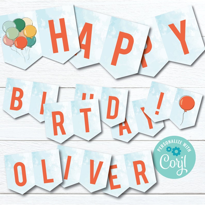 Balloon Birthday Banner Editable Download - Etsy